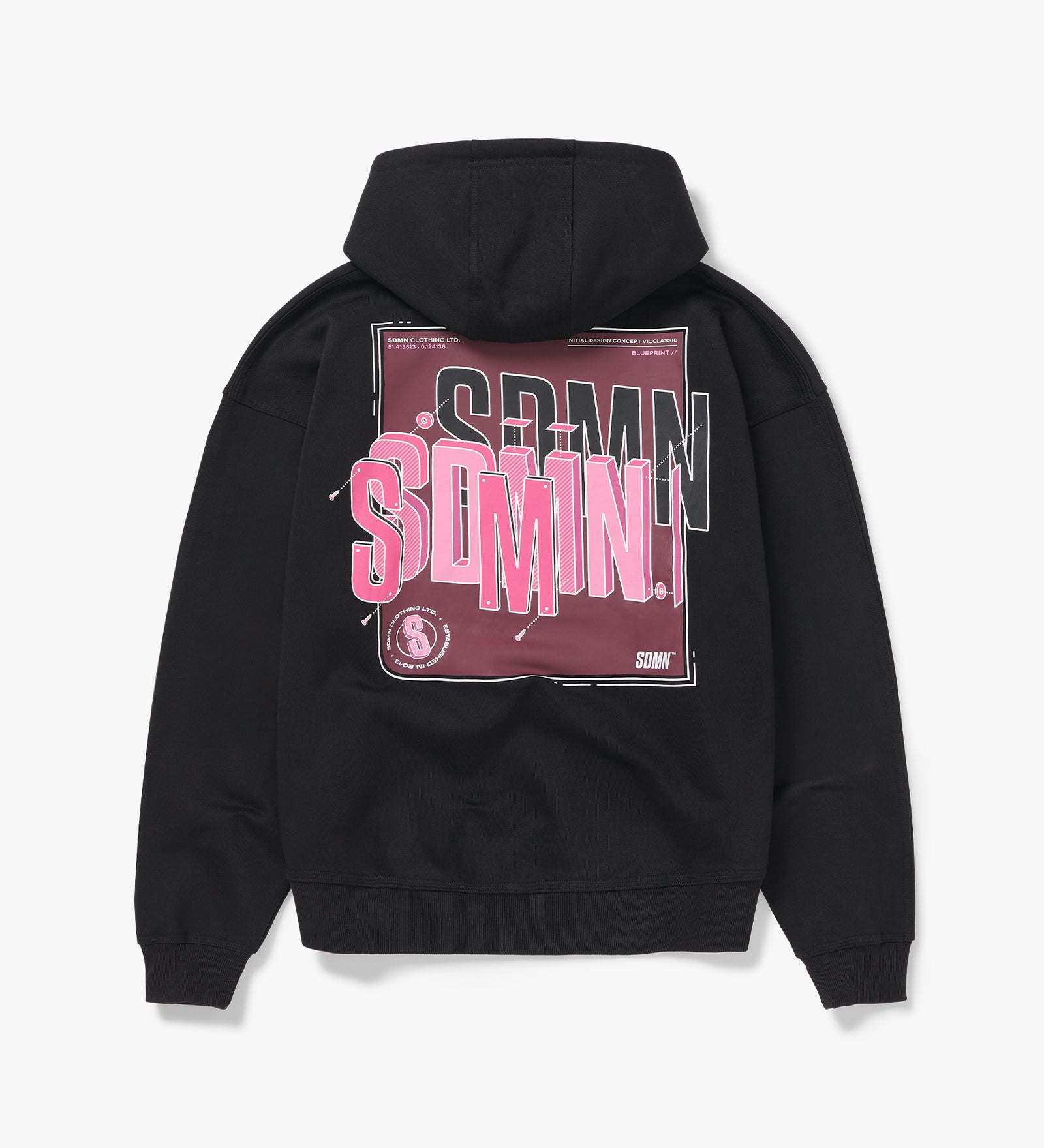 SDMN Blueprint Hoodie - Black/Hot Pink